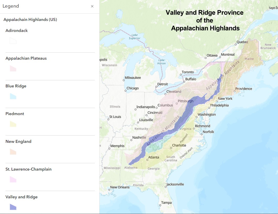 الجرف والوادي الأپلاشيان Ridge-and-valley Appalachians - المعرفة