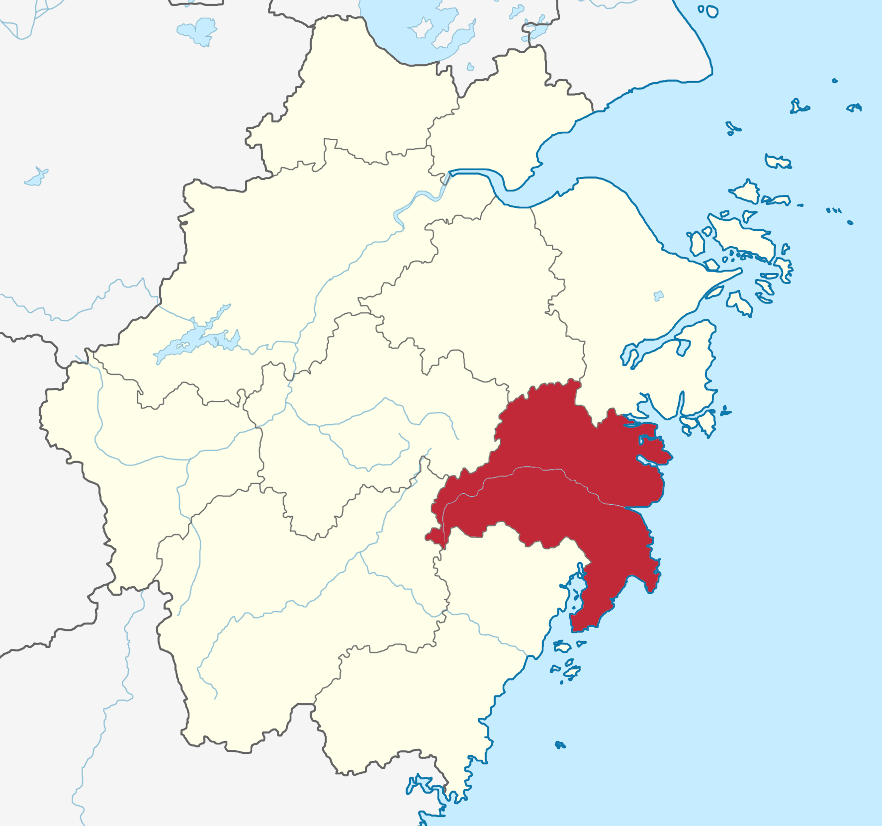 ملف:Location map of Taizhou, Zhejiang.png - المعرفة