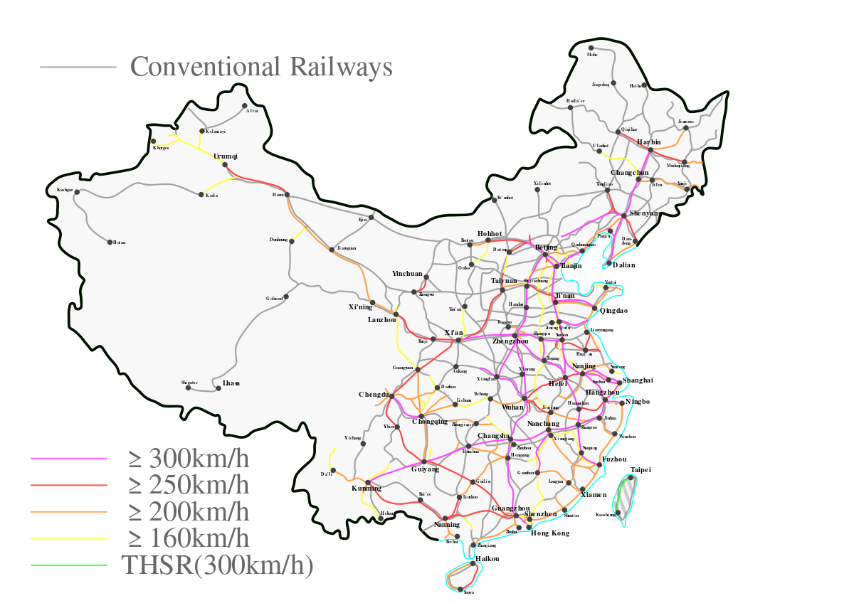 ملف:Rail map of China (high speed highlighted).svg - المعرفة