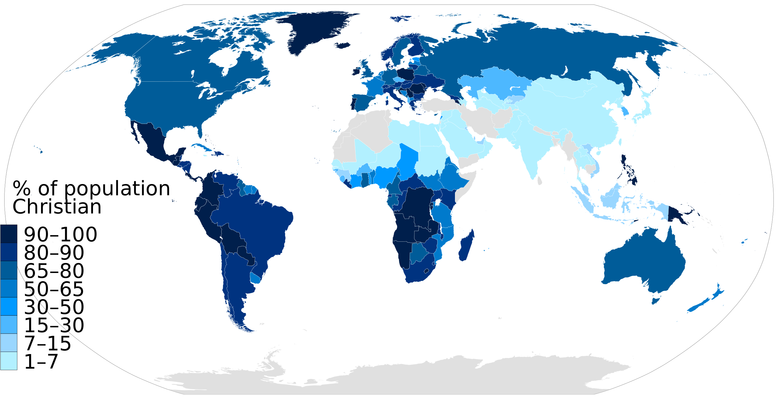 ملف:Christianity percent population in each nation World Map Christian ...