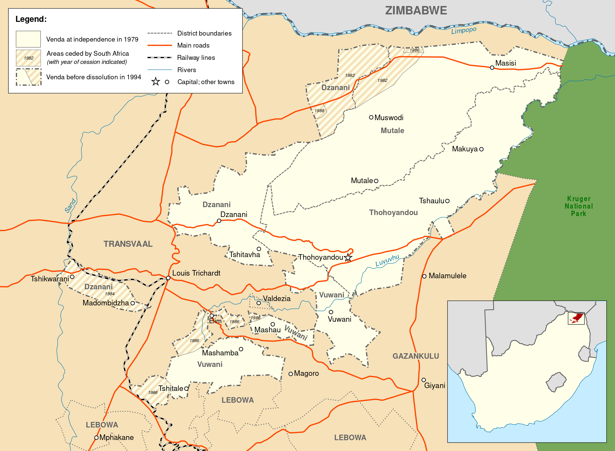 ملف:Map of Venda with boundary changes from independence to dissolution ...