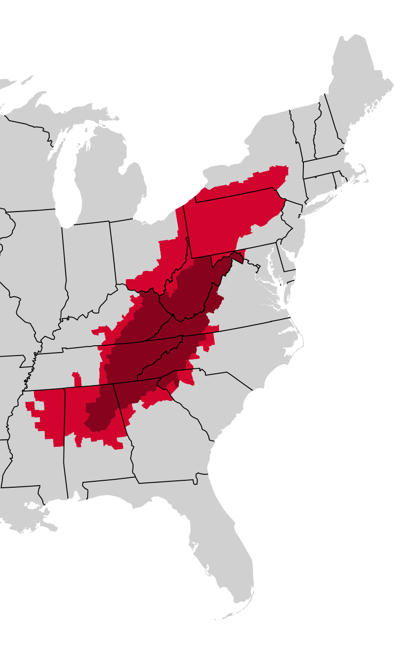 ملف:Map of Appalachia without county borders.svg - المعرفة