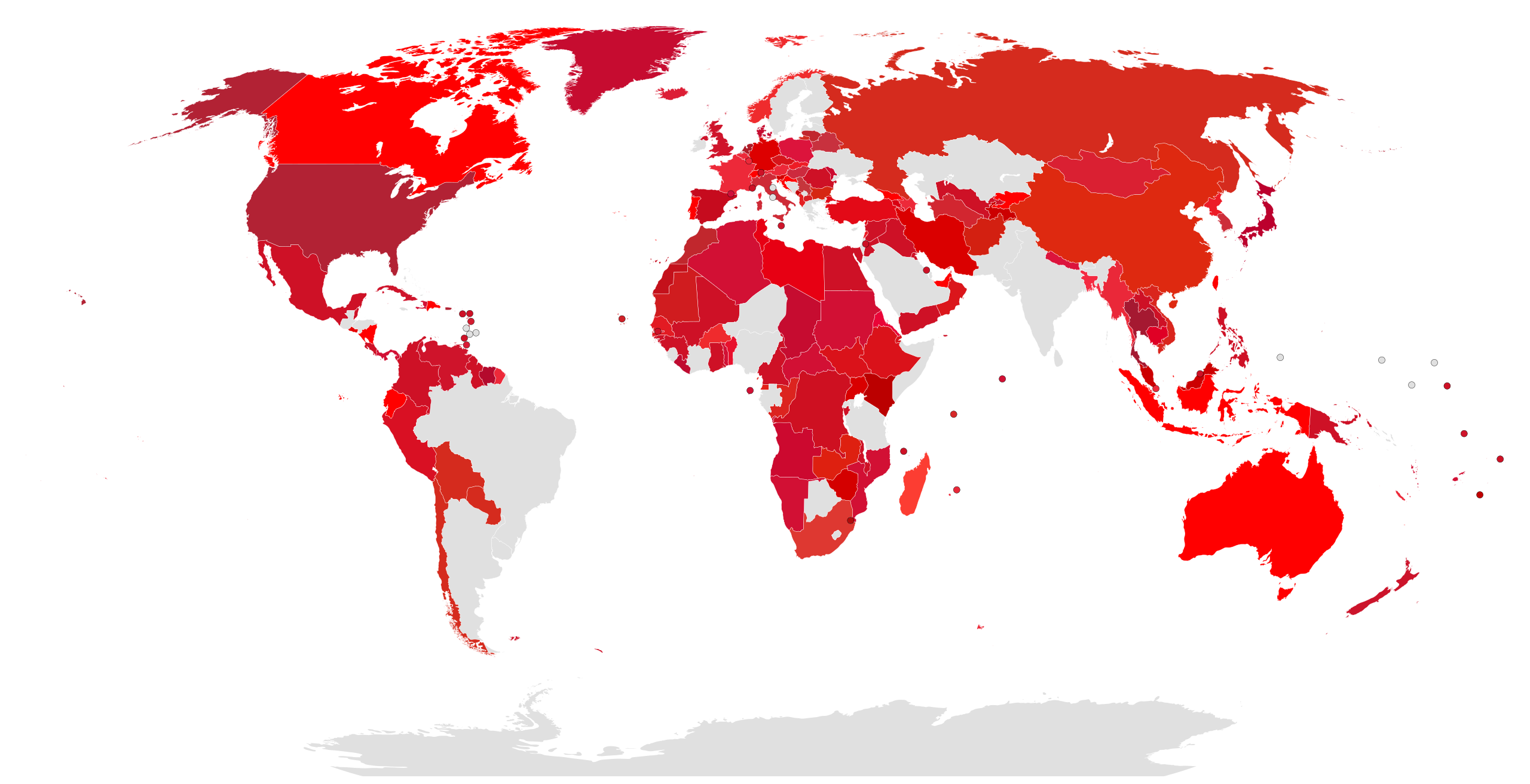 ملف:Countries with red on their flags.svg - المعرفة