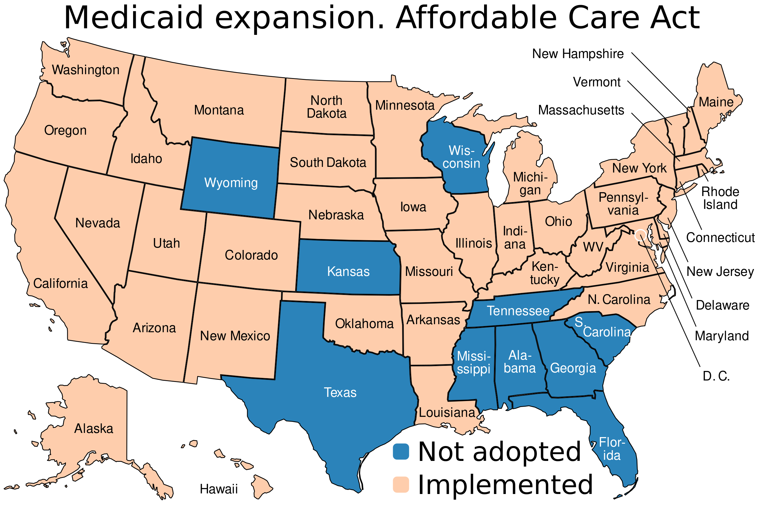ملف:Medicaid expansion map of US. Affordable Care Act.svg - المعرفة