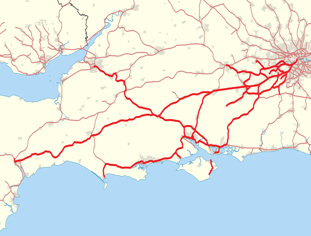 ملف:South West Trains route map 2010.svg - المعرفة