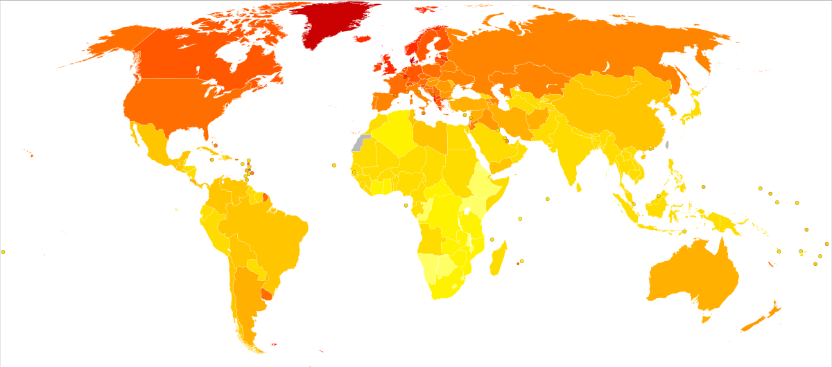 ملف:Multiple sclerosis world map - DALY - WHO2004.svg - المعرفة