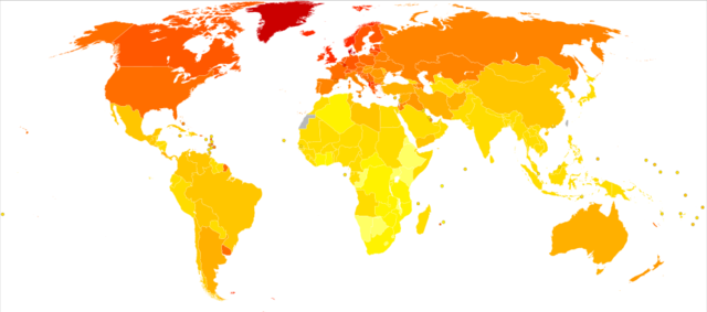 ملف:Multiple sclerosis world map - DALY - WHO2004.svg - المعرفة
