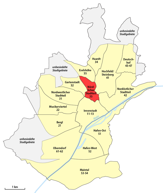 ملف:Karte Schweinfurt, Stadtteil 33 Nördlicher Stadtteil.png - المعرفة