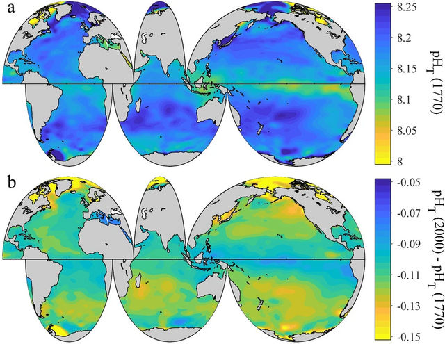 ملف:Spatial distribution of global surface ocean pH.webp - المعرفة