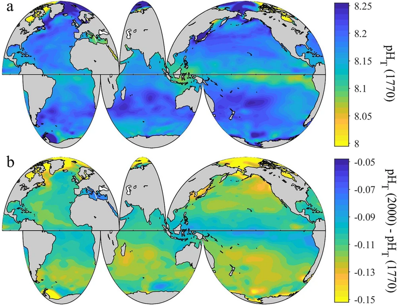 ملف:Spatial distribution of global surface ocean pH.webp - المعرفة
