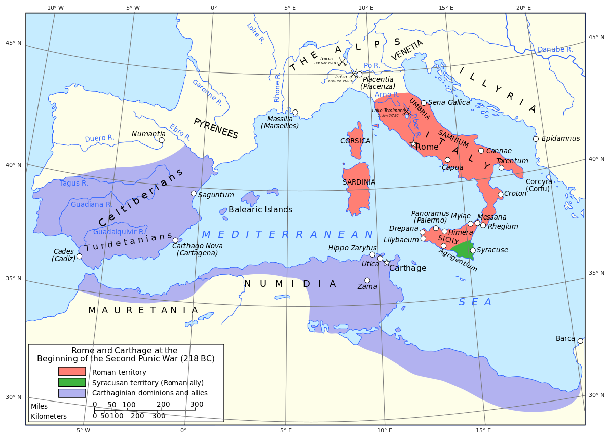 ملف:Map of Rome and Carthage at the start of the Second Punic War ...