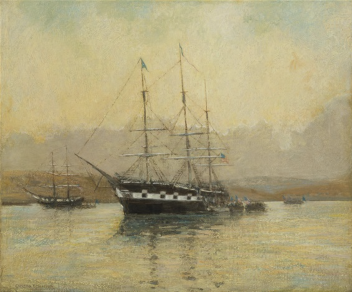 ملف:The USS Cyane Taking Possession Of San Diego,1846.png - المعرفة