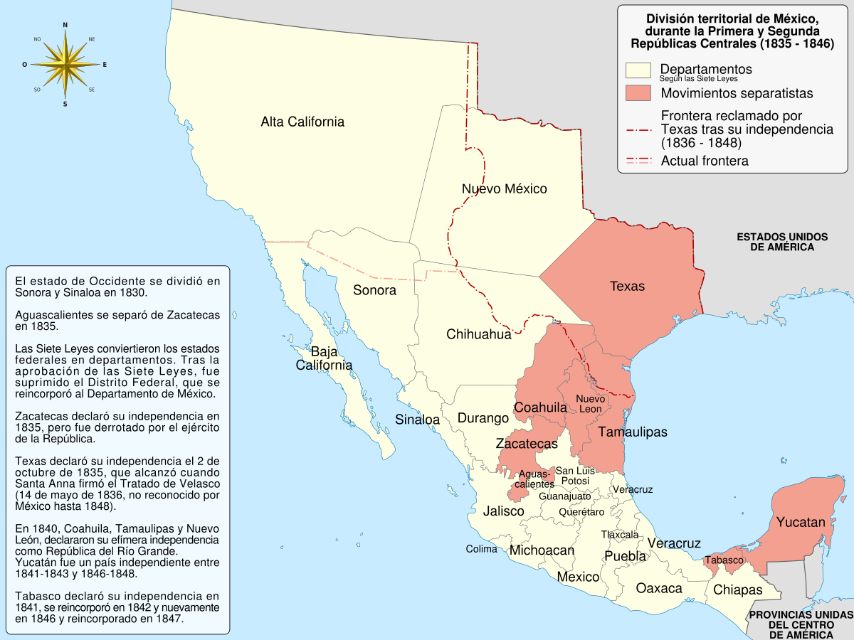 ملف:Mexico 1835-1846 administrative map-es.svg - المعرفة