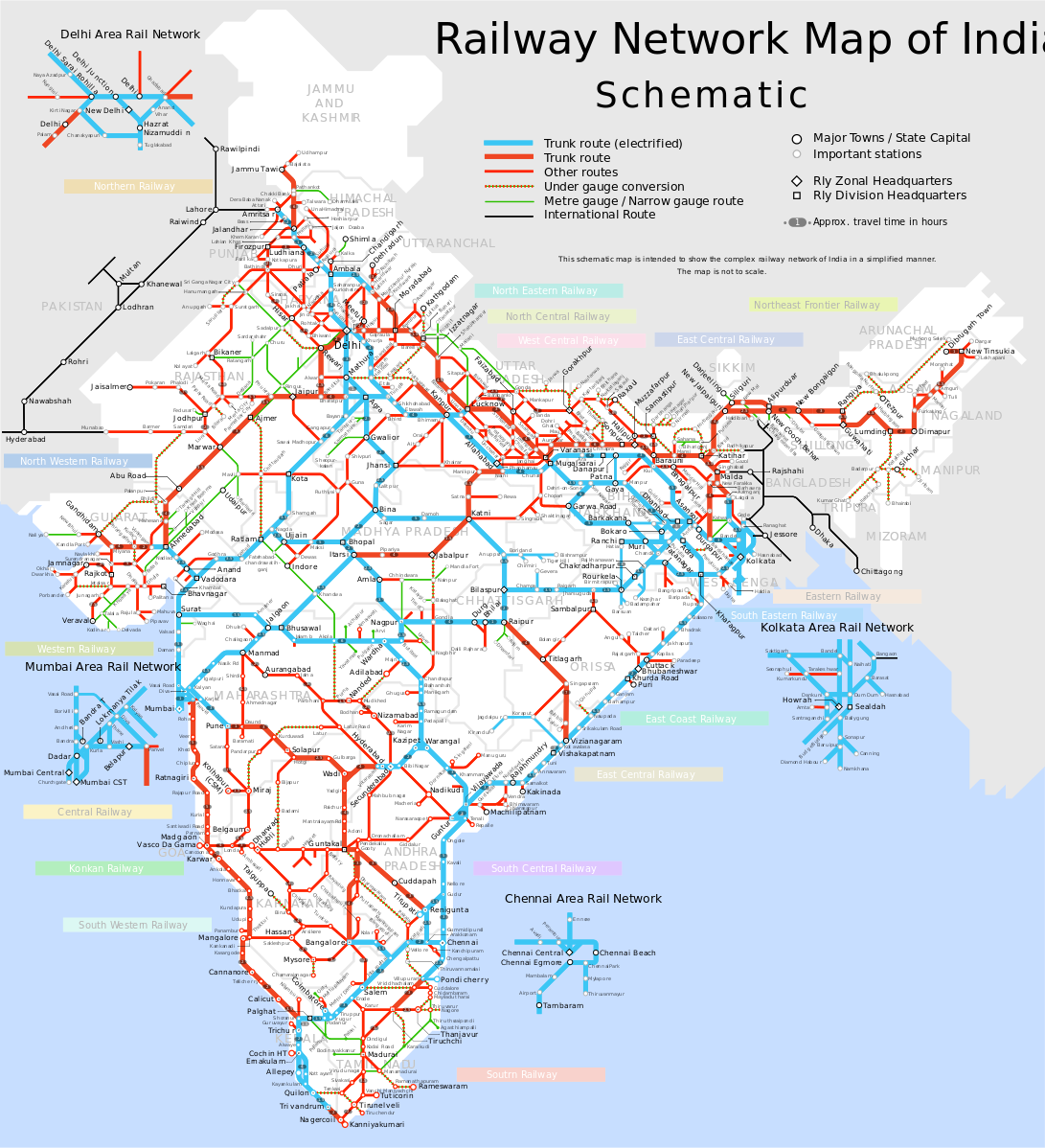 ملف:Railway network map of India - Schematic.svg - المعرفة