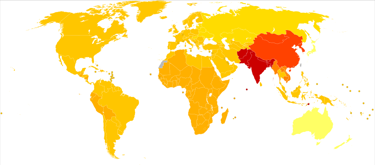 ملف:Refractive errors world map - DALY - WHO2004.svg - المعرفة