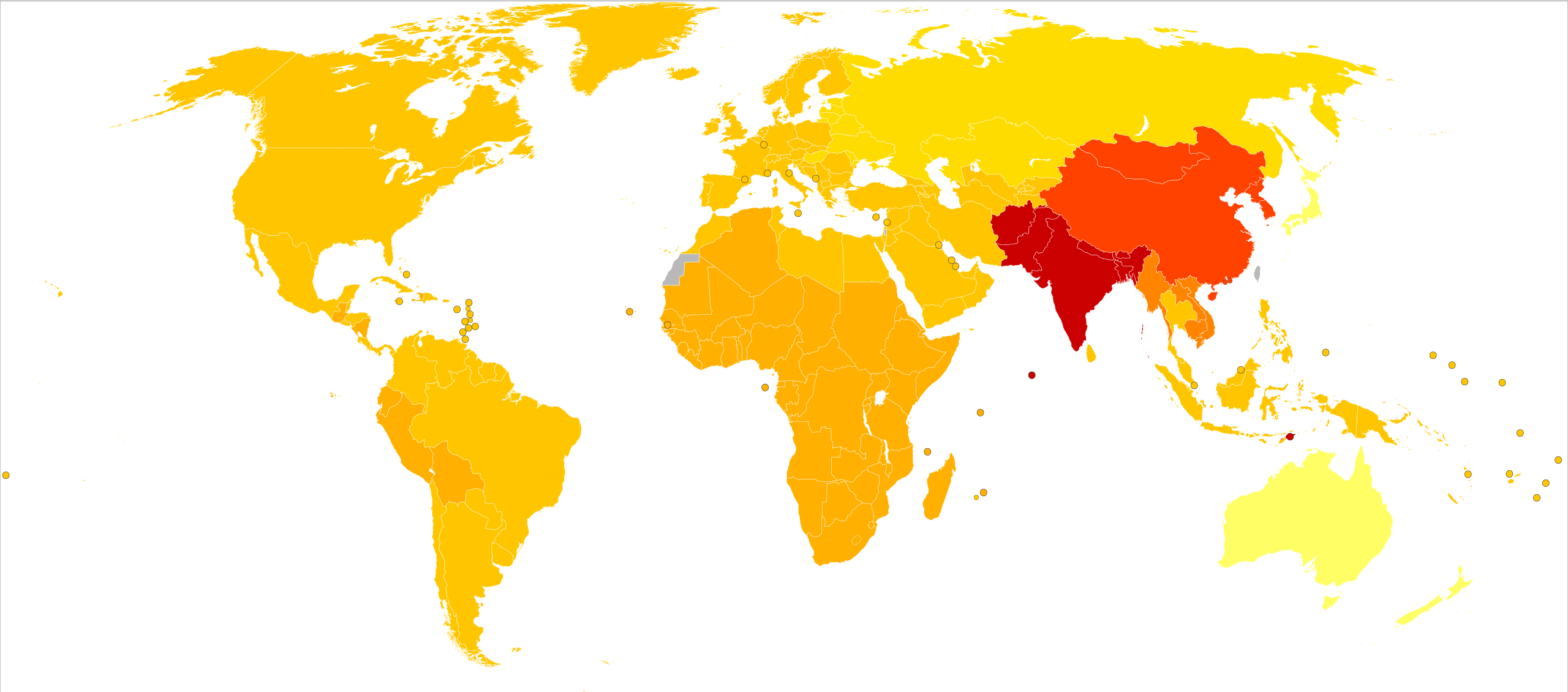 ملف:Refractive errors world map - DALY - WHO2004.svg - المعرفة