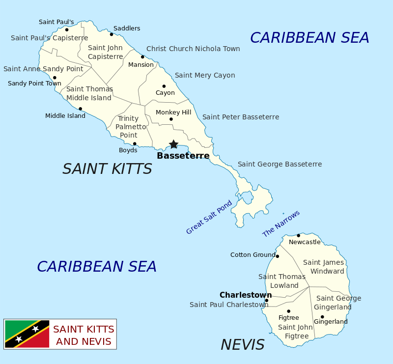 ملف:Saint Kitts and Nevis, administrative divisions - en - monochrome ...