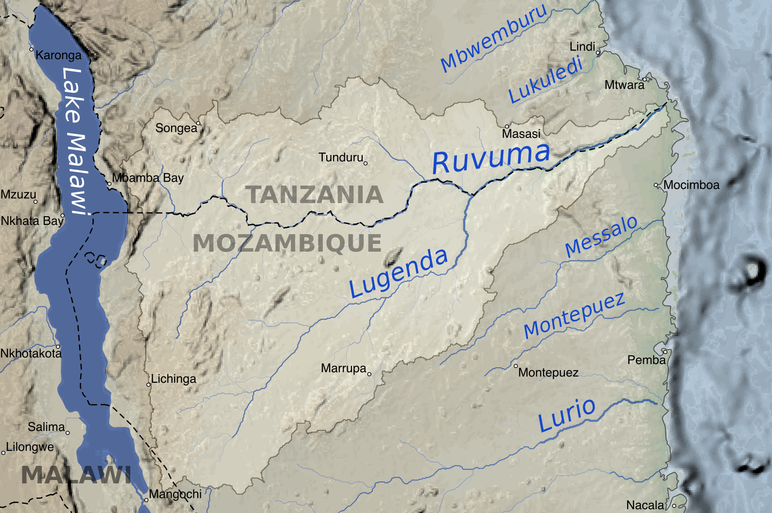 ملف:Ruvuma River basin map.svg - المعرفة