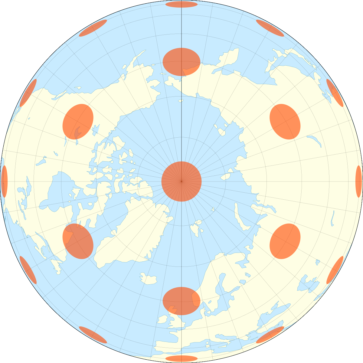 ملف:Perspective with Tissot's Indicatrices of Distortion.svg - المعرفة