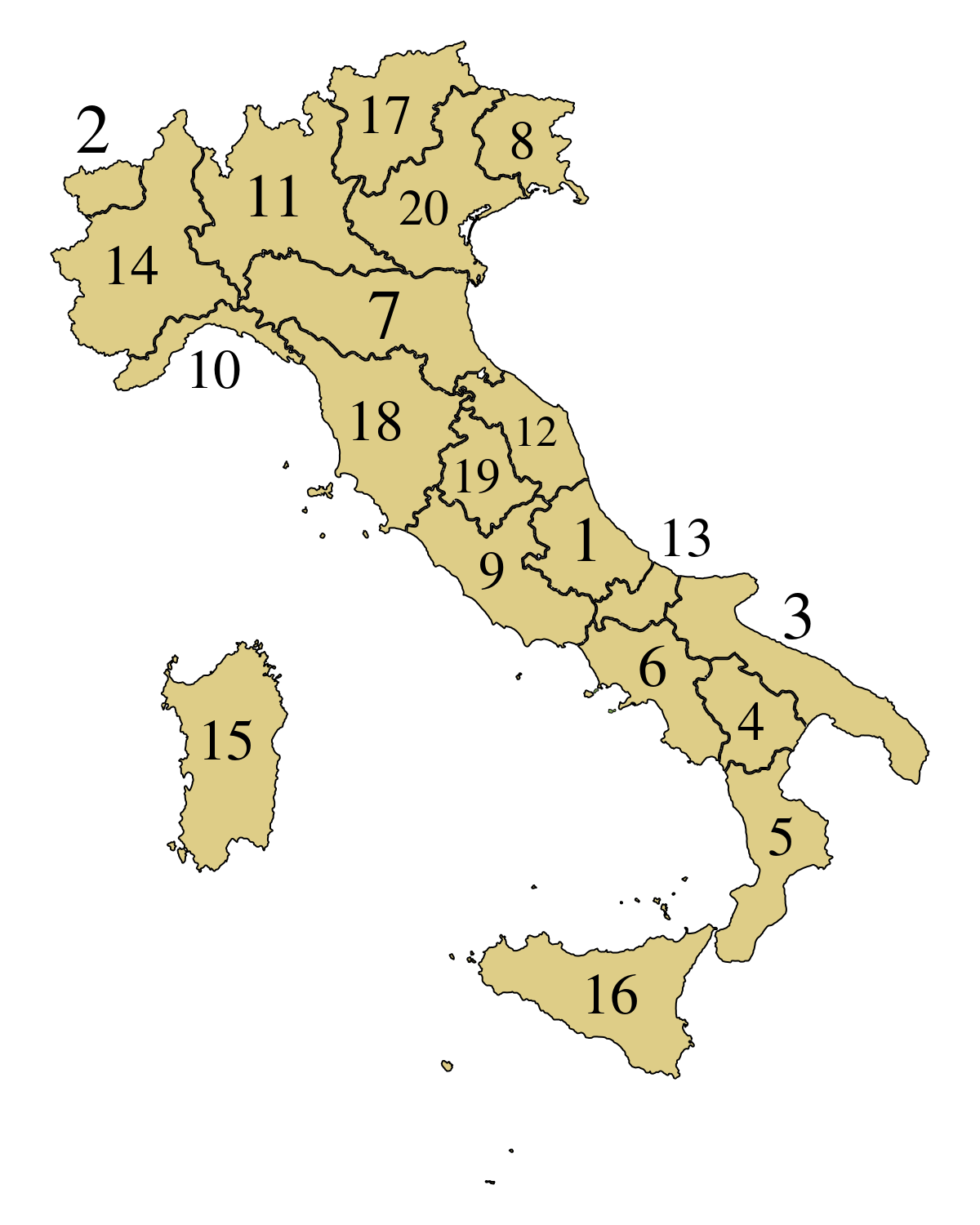 ملف:Italy map with regions numbered 2.svg - المعرفة