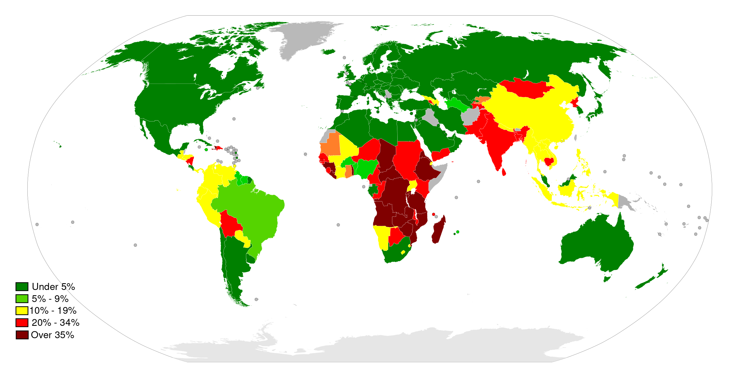 ملف:Percentage population undernourished world map 2009.svg - المعرفة