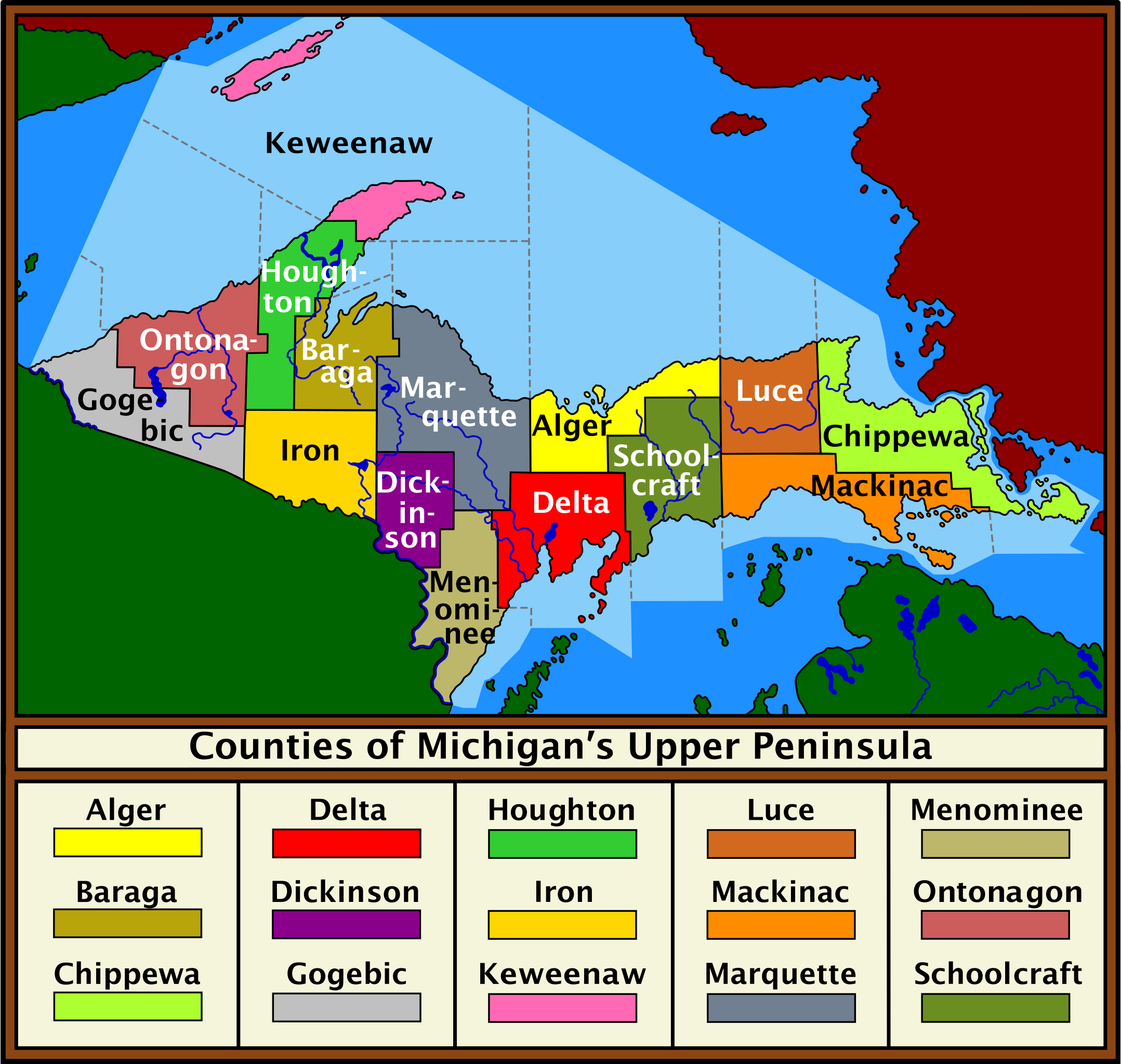 ملف:Upper Peninsula counties map.svg - المعرفة