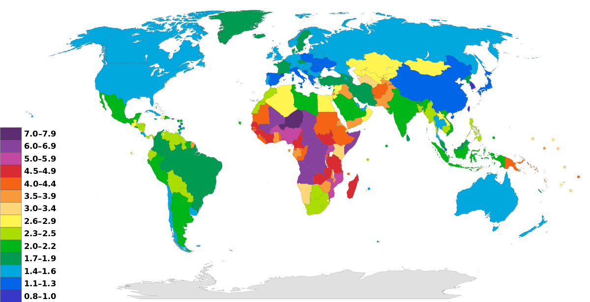 ملف:Total Fertility Rate Map by Country.svg - المعرفة
