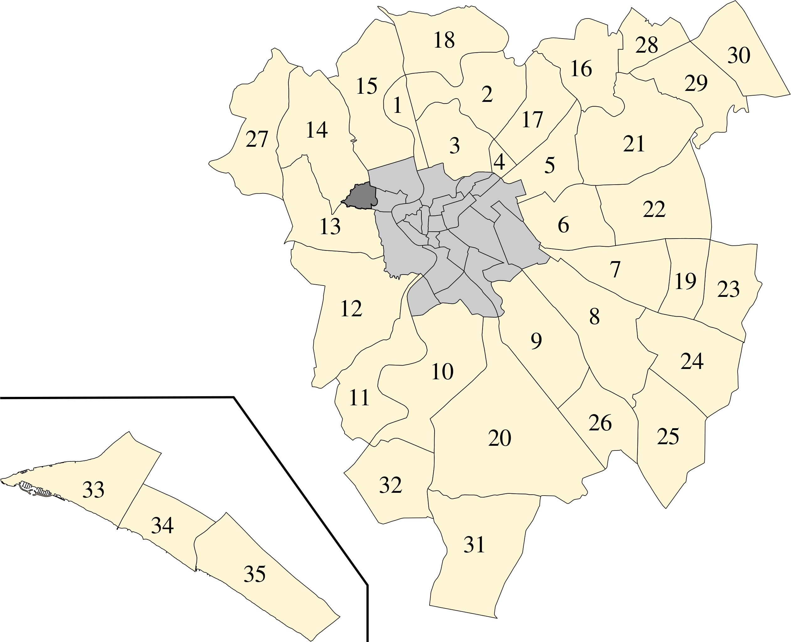 ملف:Quartieri di Roma locator map with numbers.svg - المعرفة