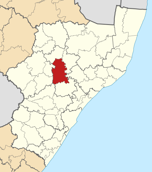 ملف:Map of KwaZulu-Natal with Msinga highlighted (2011).svg - المعرفة
