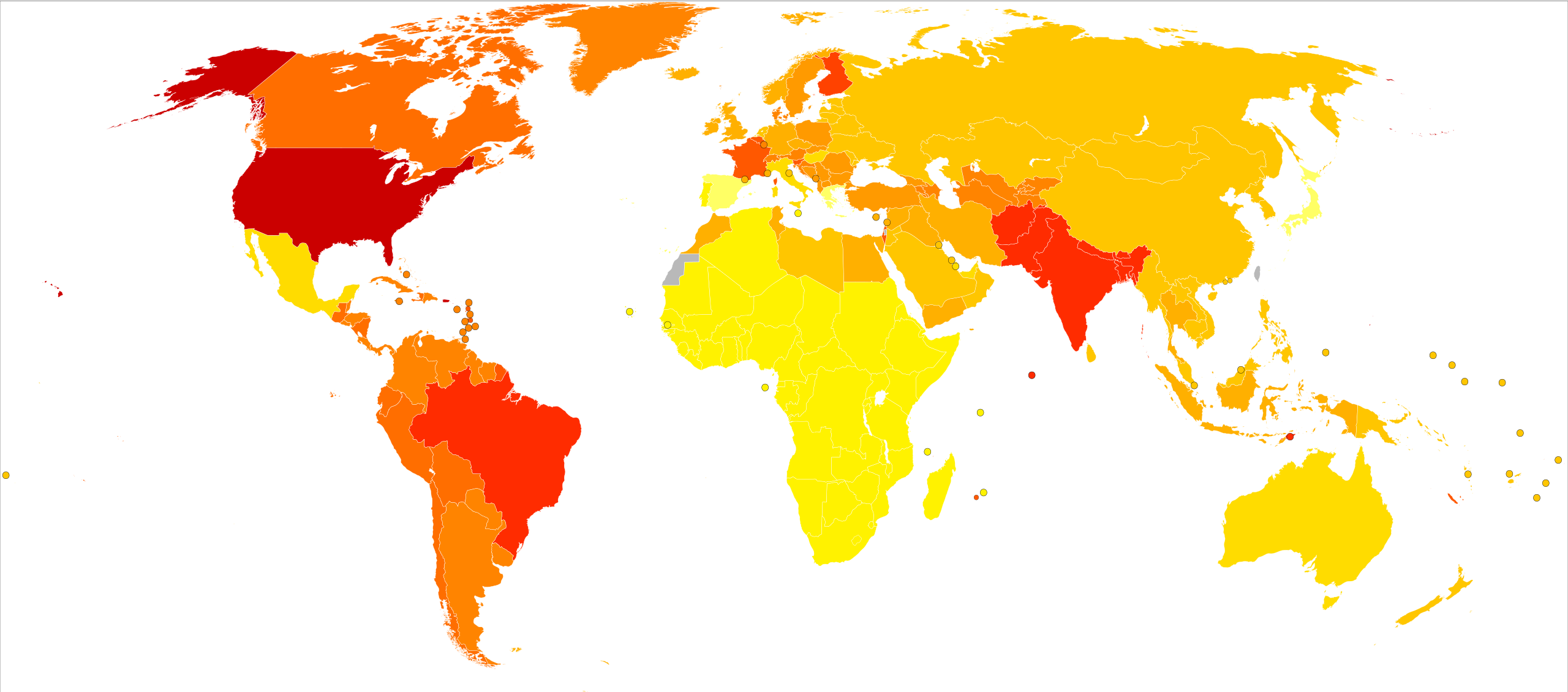 ملف:Unipolar depressive disorders world map - DALY - WHO2004.svg - المعرفة