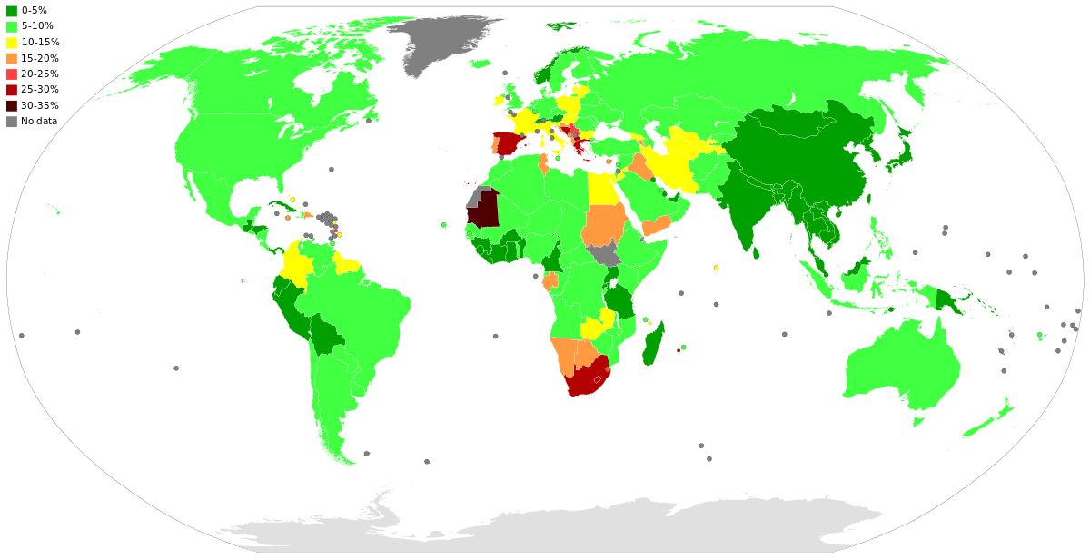 ملف:Unemployment rate map of the world (ILO).svg - المعرفة