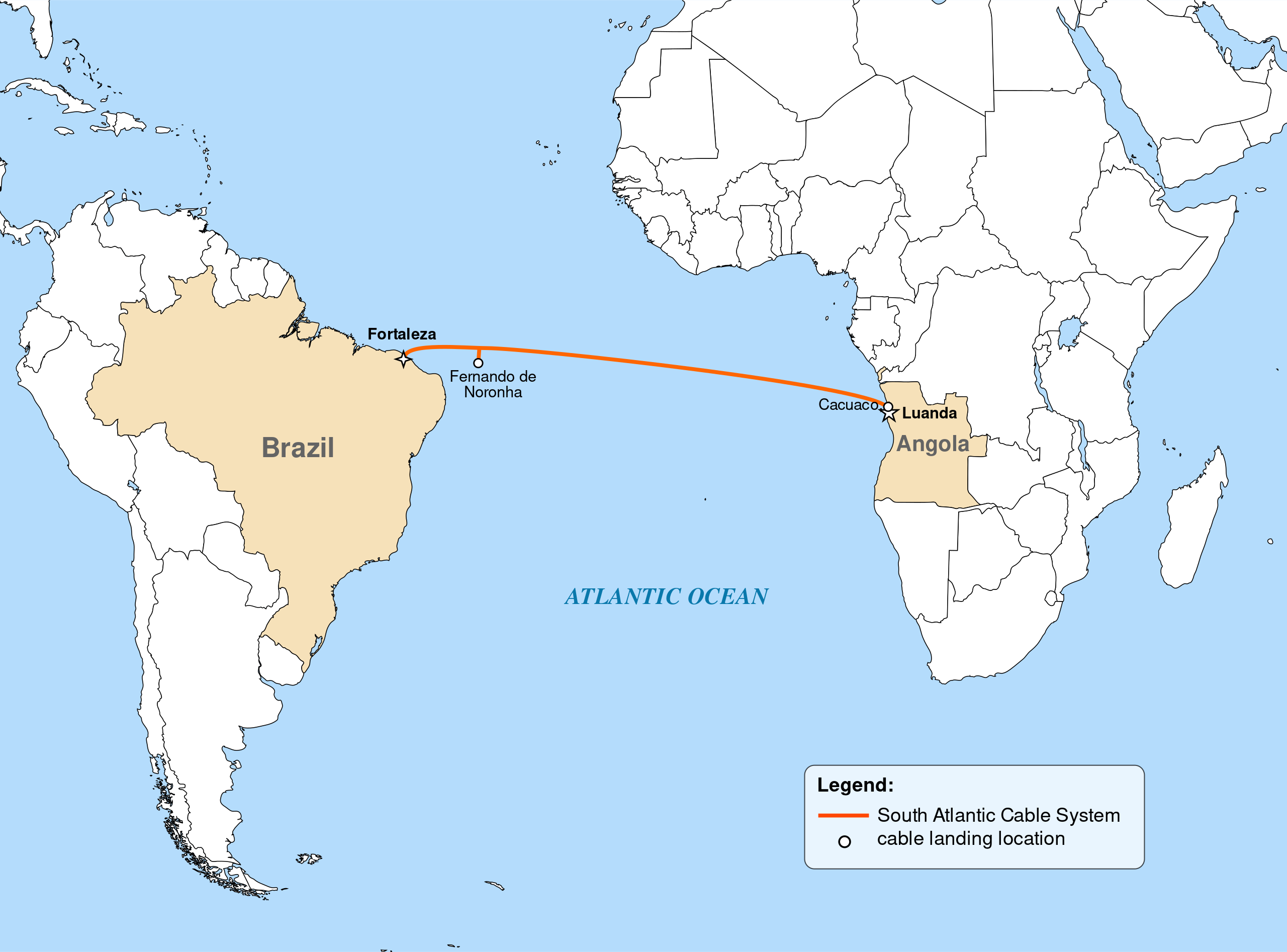 ملف:Map of South Atlantic Cable System route.svg - المعرفة