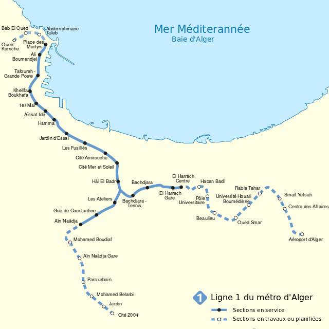 ملف:Algiers Metro - Map Line 1 - January 2022 - fr.svg - المعرفة