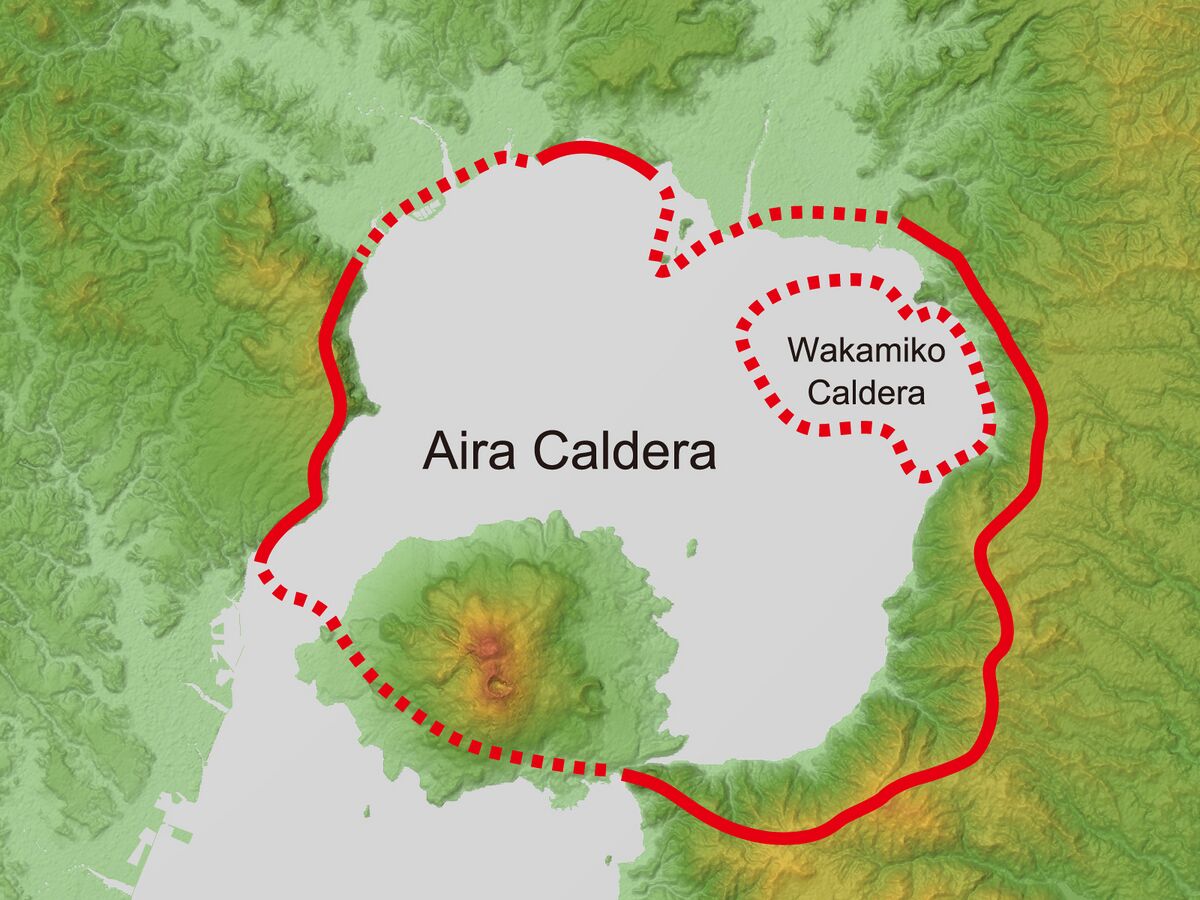 ملف:Aira Caldera Relief Map, SRTM, English.jpg - المعرفة