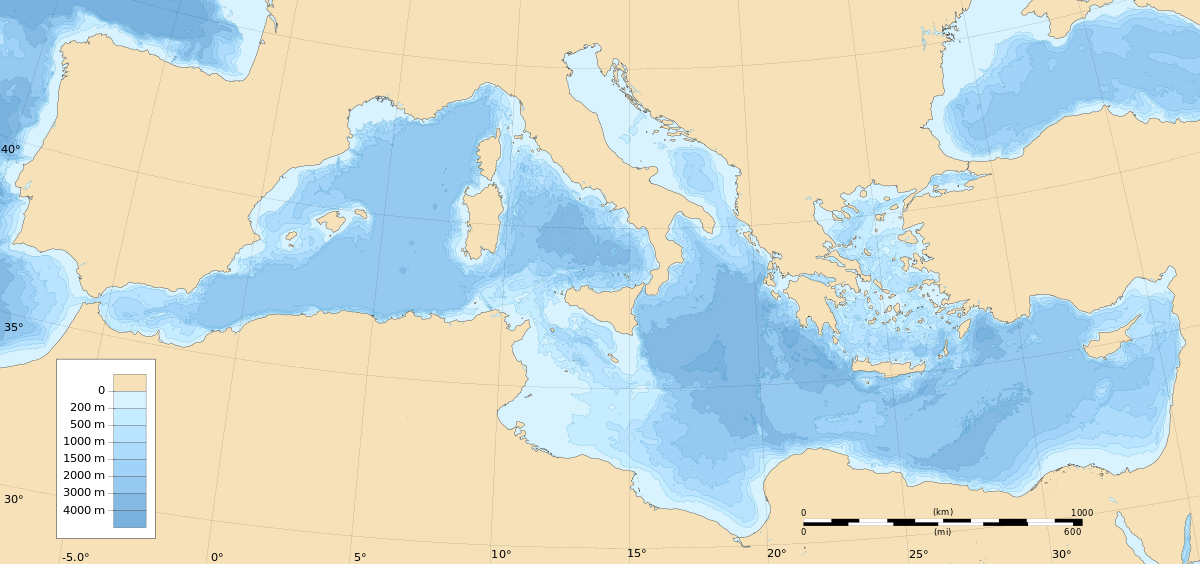 ملف:Mediterranean Sea Bathymetry map.svg - المعرفة
