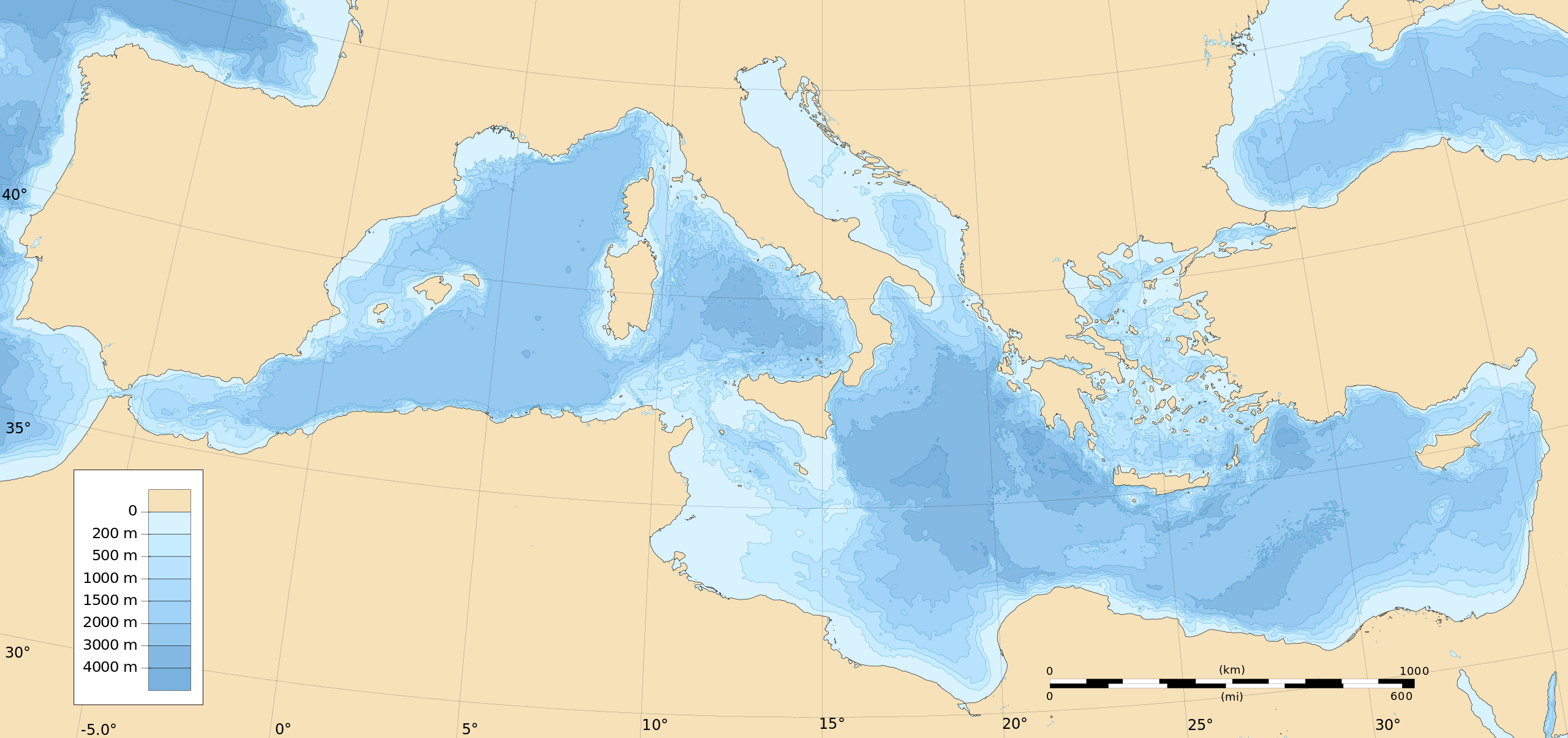 ملف:Mediterranean Sea Bathymetry map.svg - المعرفة