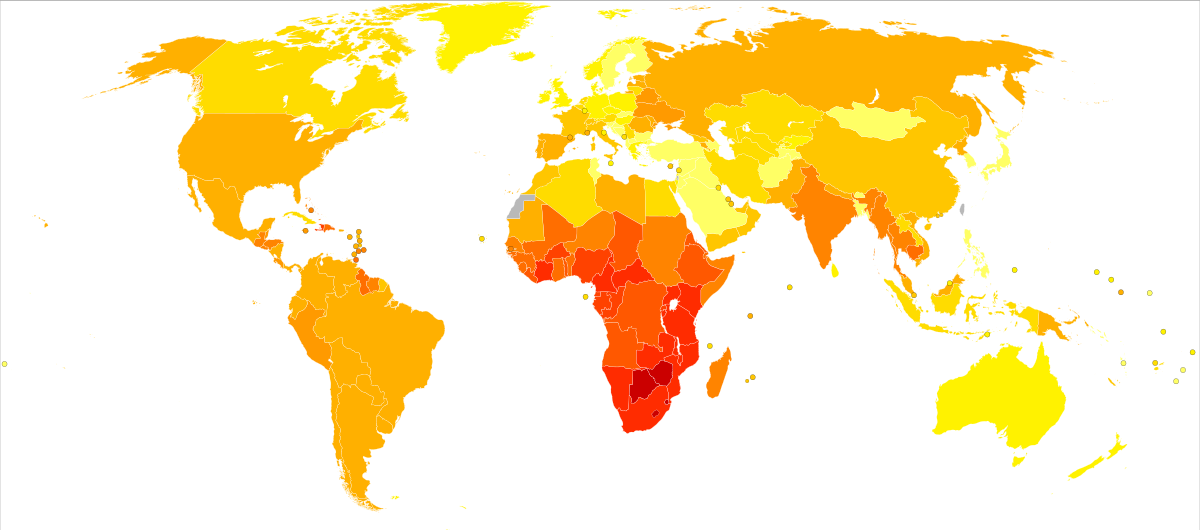 ملف:HIV-AIDS world map - DALY - WHO2002.svg - المعرفة